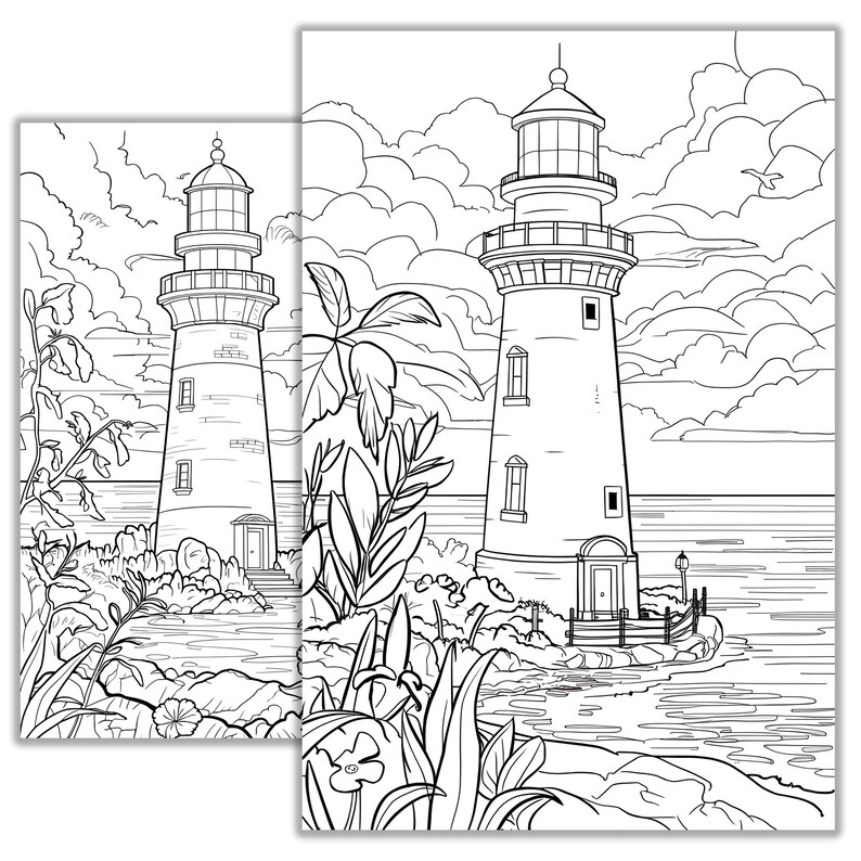 Lighthouse Coloring Pages | Coastal Scene Printable Art - Etsy