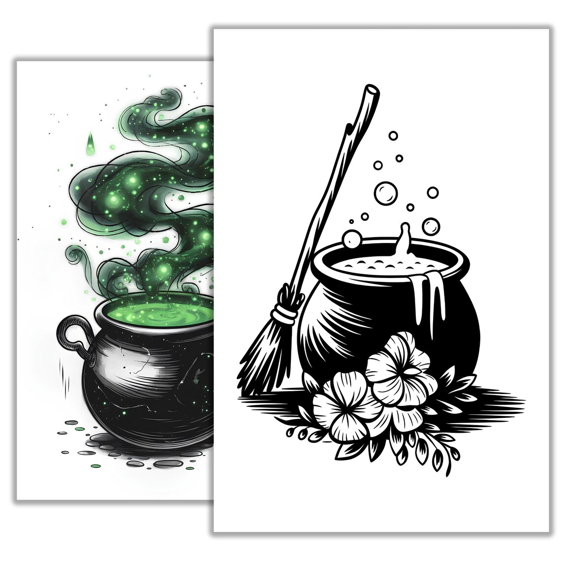 Witch Cauldron Tattoo Sketch – Magical Potion Pot Line Art, Blackwork ...