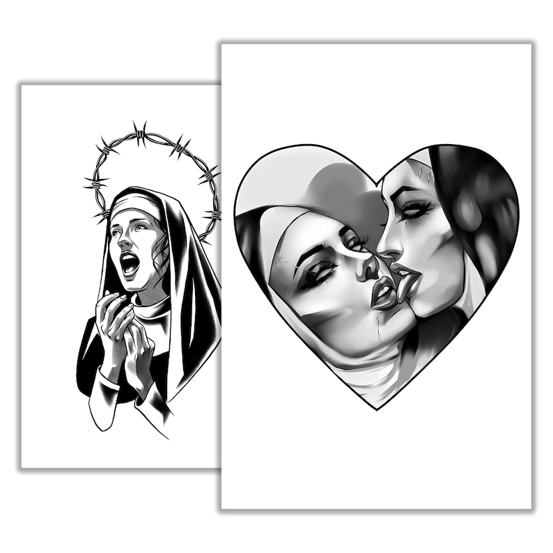 Nun Tattoo Sketch – Religious Tattoo Design, Minimalist Line Art ...