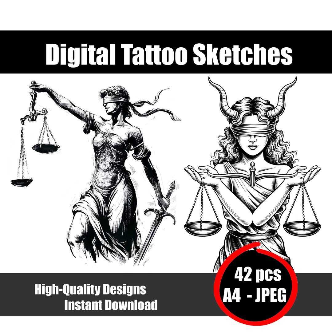 Themis Justice Tattoo Sketch Ads - Powerful Goddess of Justice Design ...