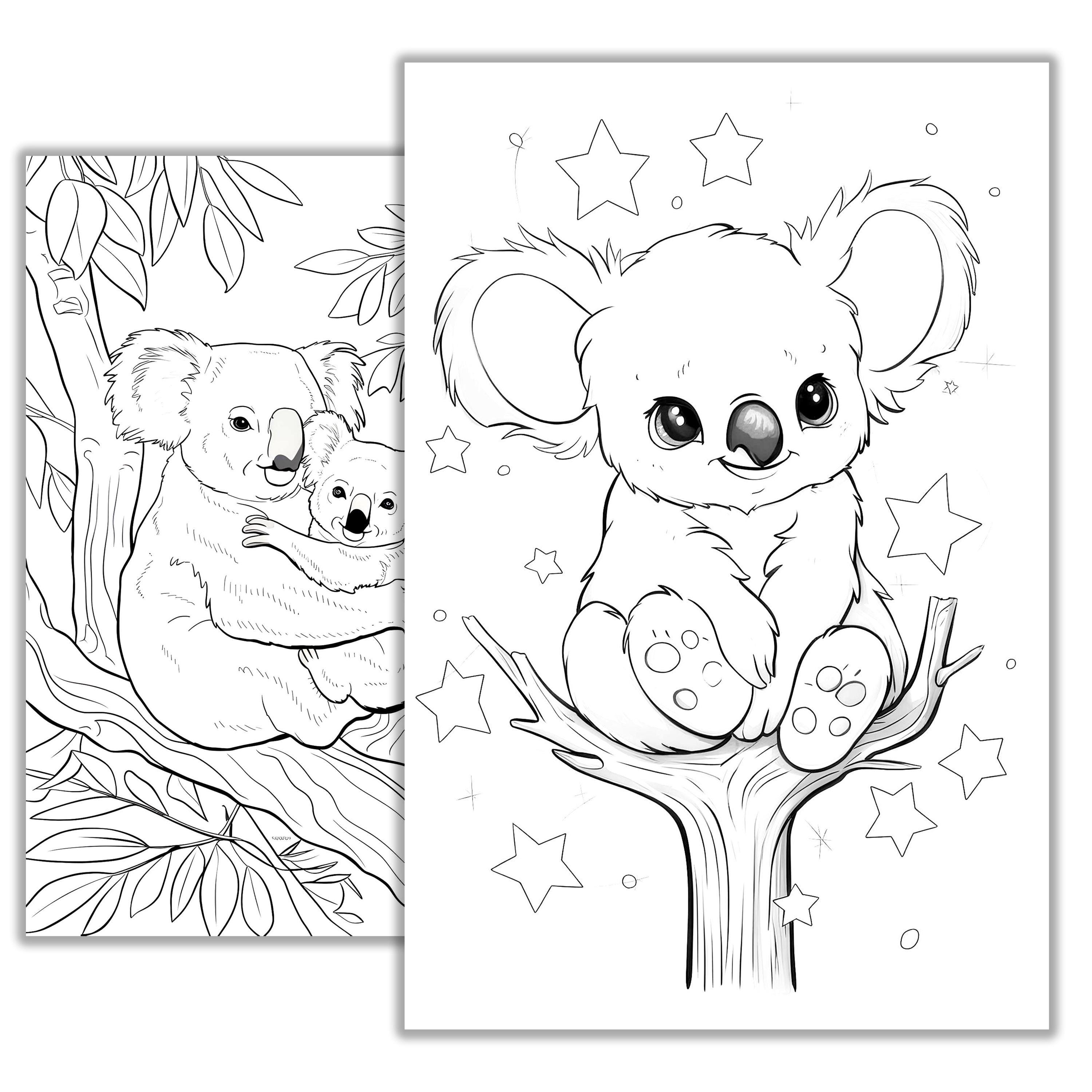 Cute Koala Coloring Page – Printable Adorable Koala Art for Kids and ...