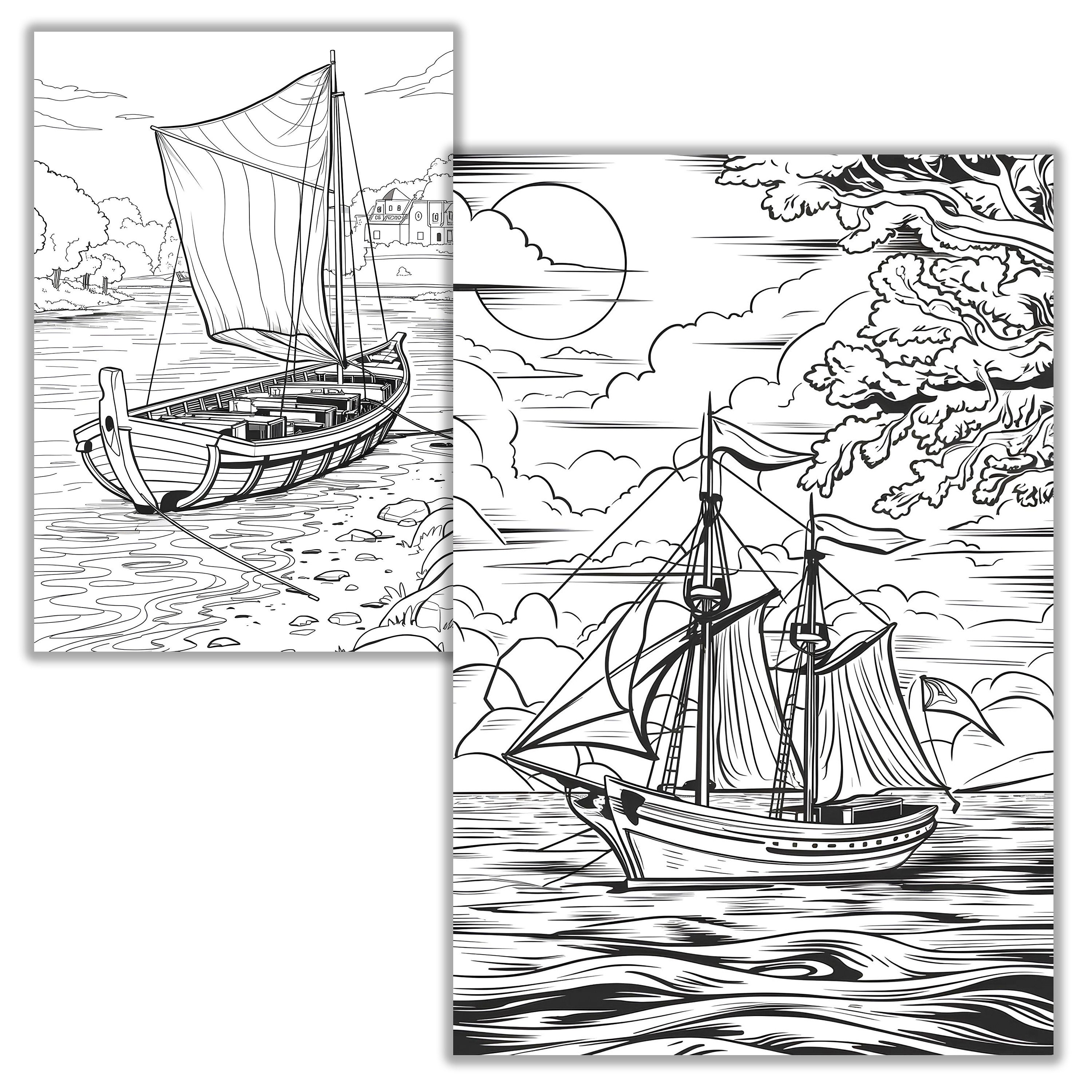 Ships Coloring Page | Printable Nautical Art for Kids & Adults - Etsy