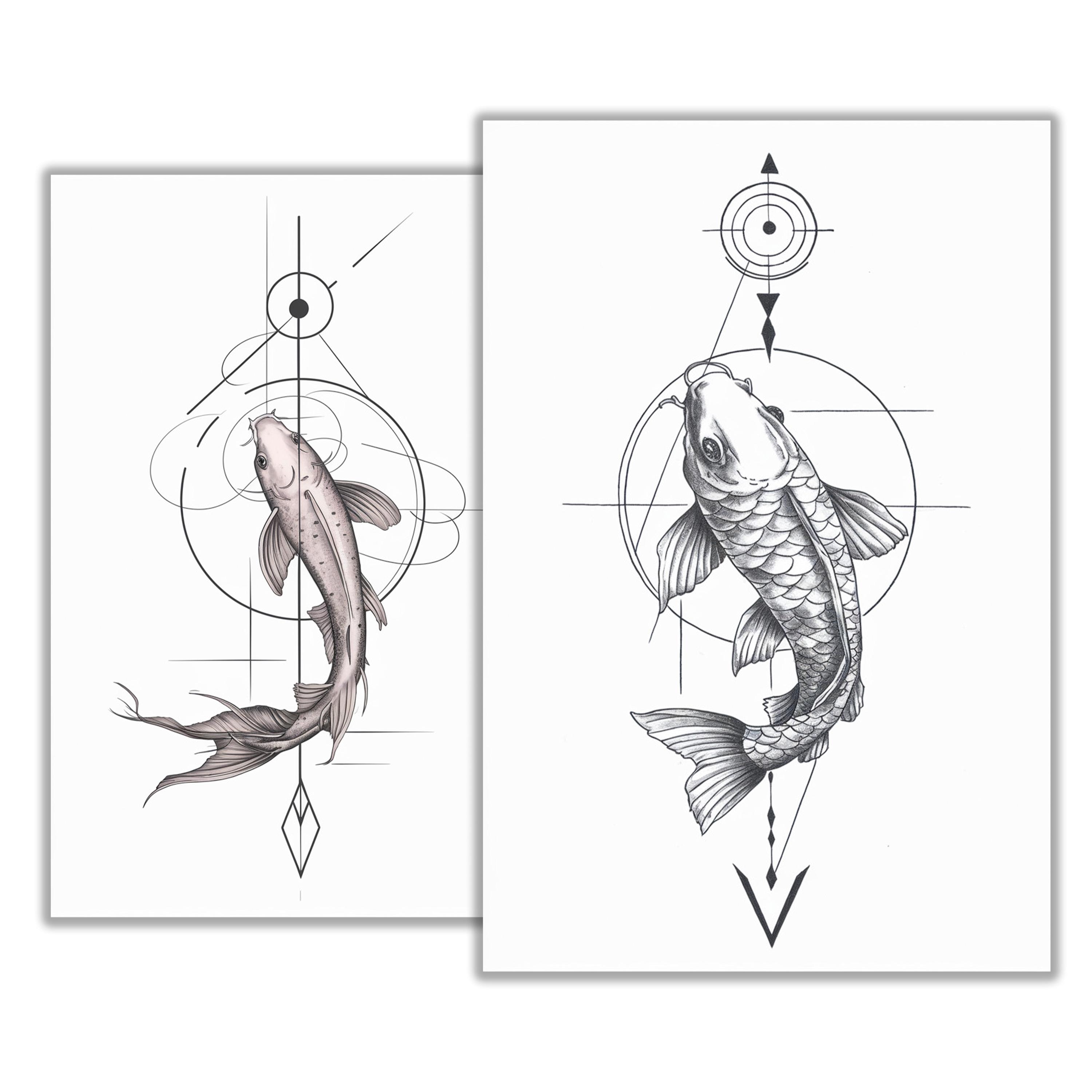 Fish Tattoo Sketch – Elegant Aquatic Line Art, Ocean Creature Tattoo ...