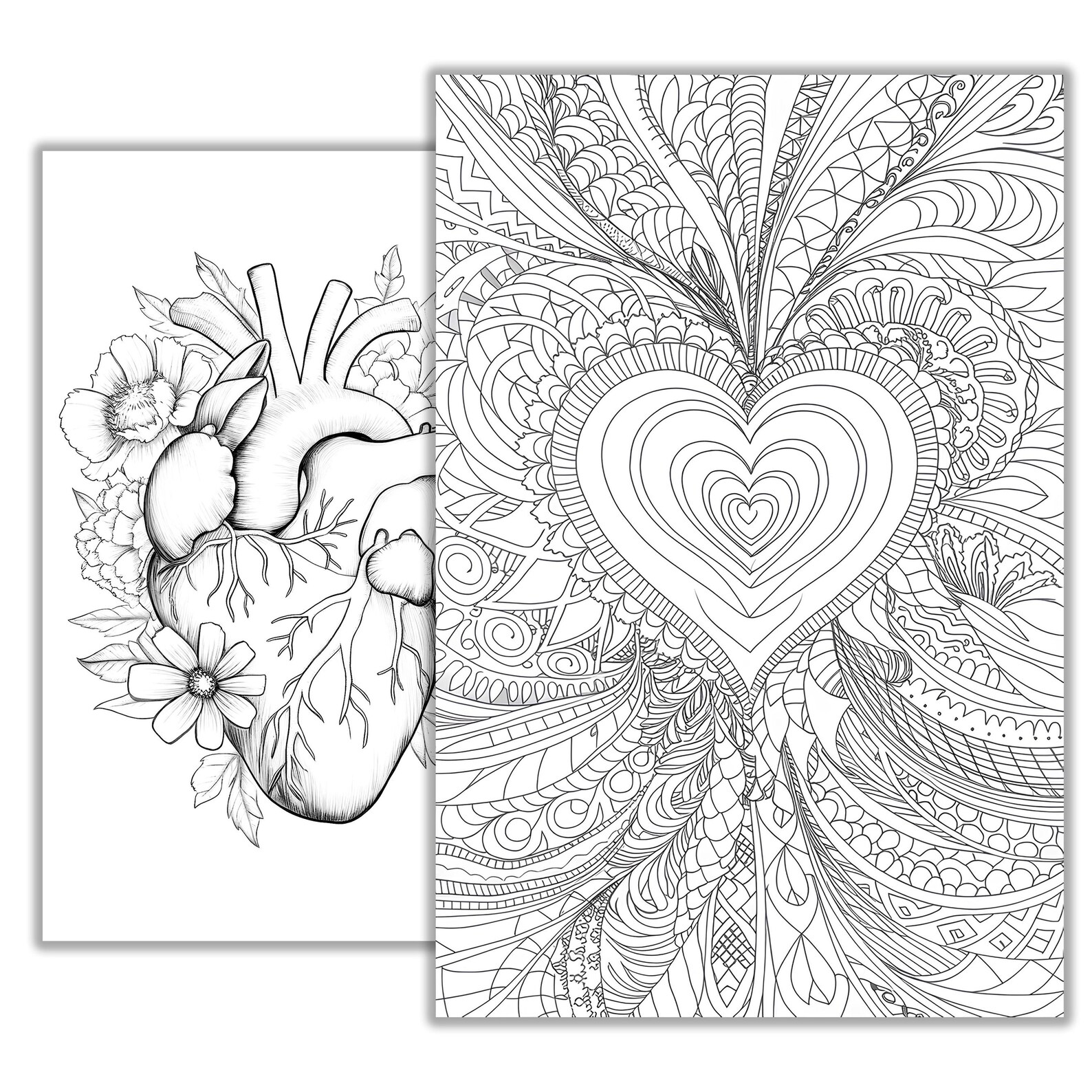 Heart Coloring Page Printable Heart Design for Relaxing and Creative ...
