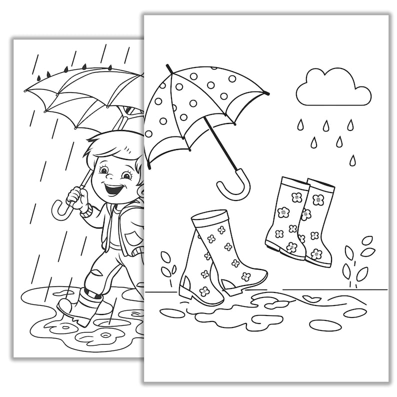 Rain Coloring Page – Relaxing Printable Line Art for Adults & Kids ...