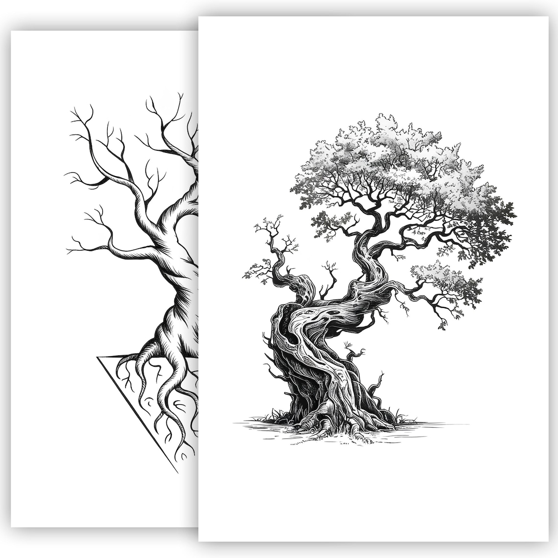 Tree Tattoo Sketch – Fine Line Nature Tattoo Design, Minimalist Forest ...