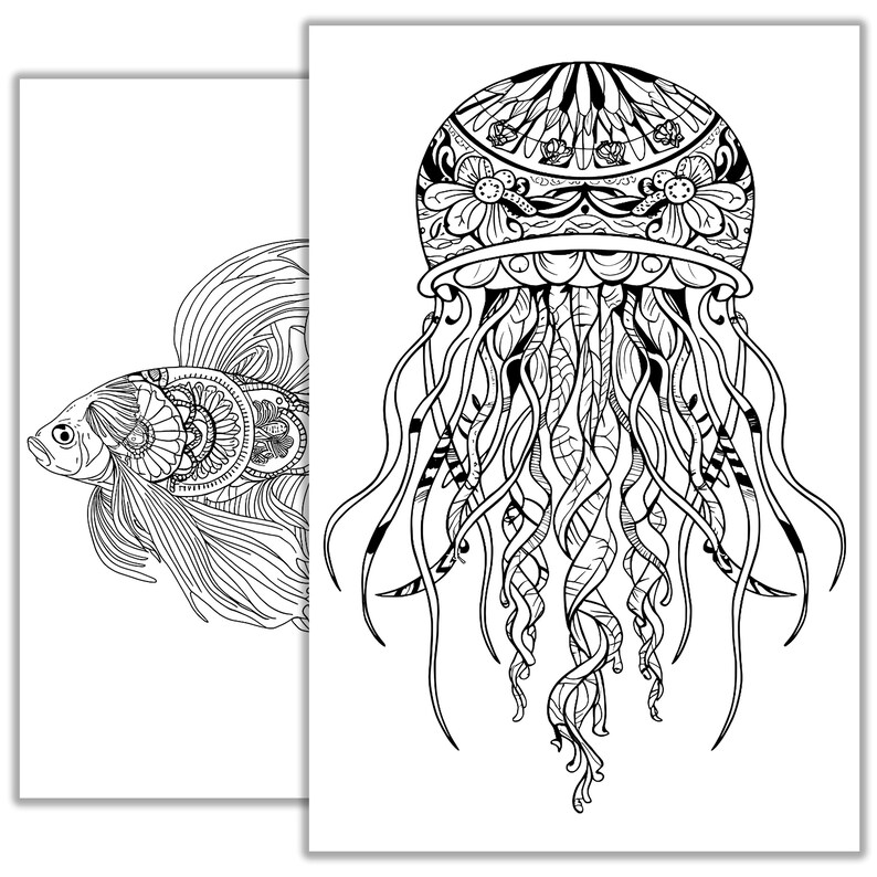 Sea Creatures Mandala Coloring Page - Ocean Animal Printable Line Art ...