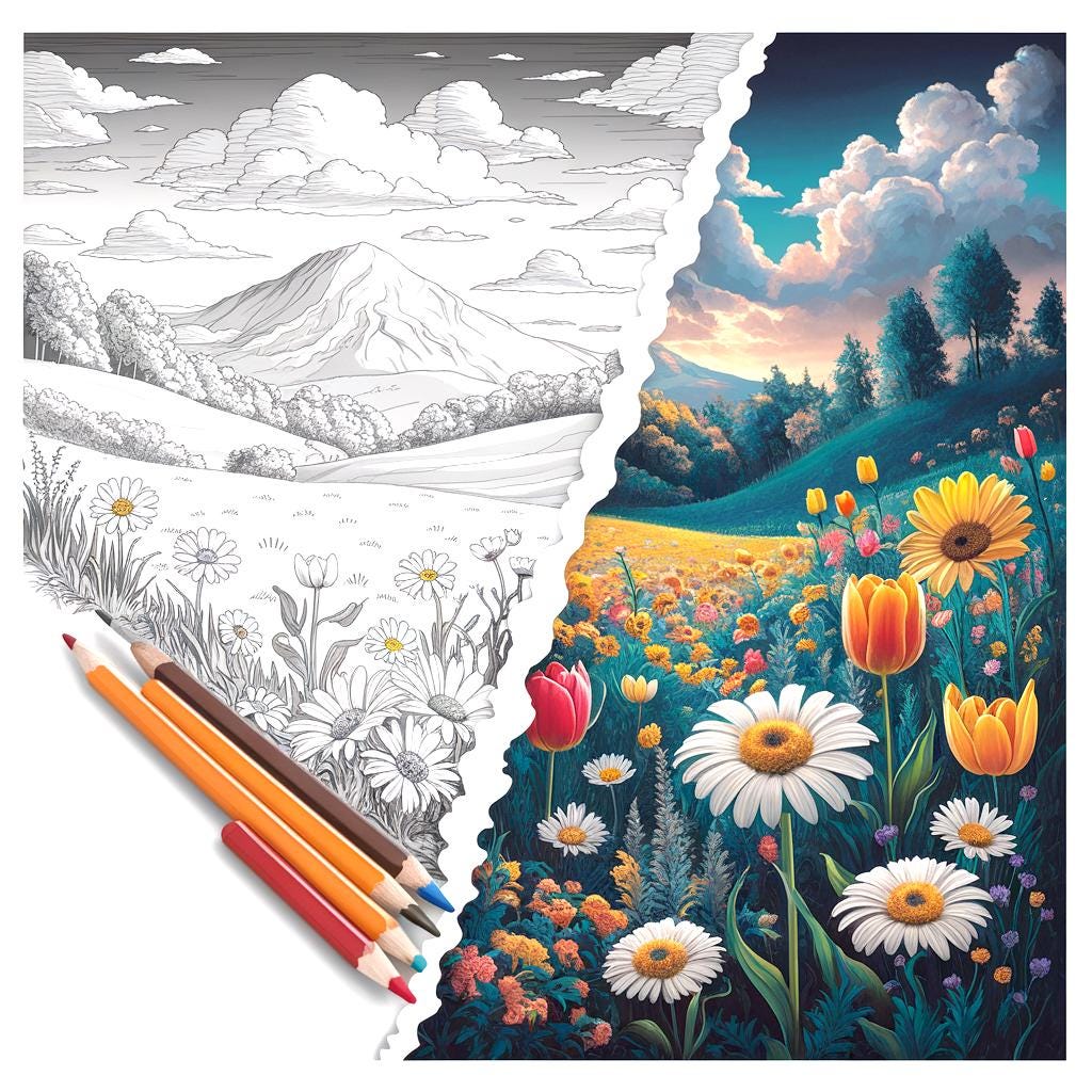 Flowers in the Field Coloring Page | Printable Floral Art for Kids ...