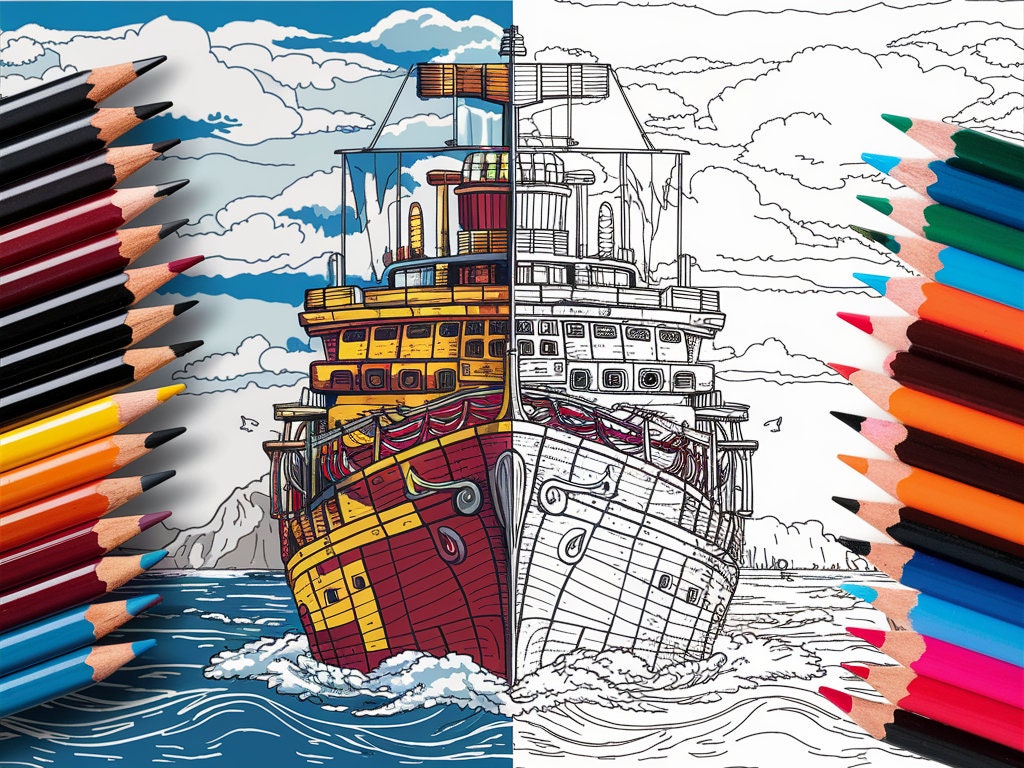 Ships Coloring Page Printable Nautical Art for Kids & Adults - Etsy