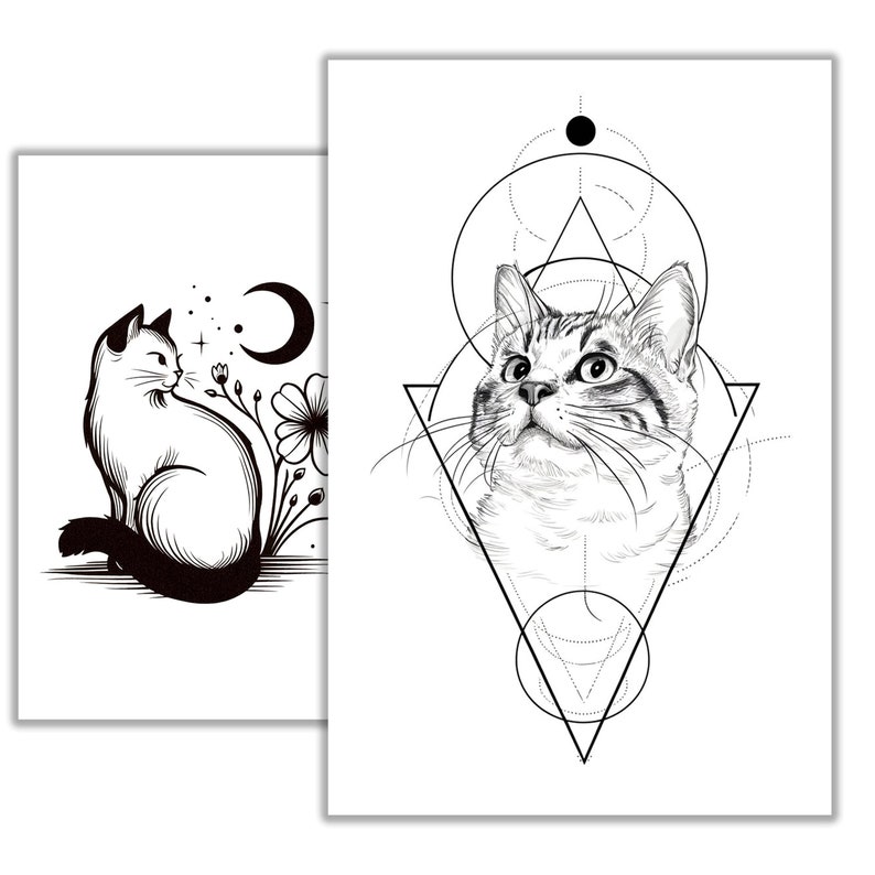 Cat Tattoo Sketch - Minimalist Feline Line Art Design - Cute Pet Flash ...
