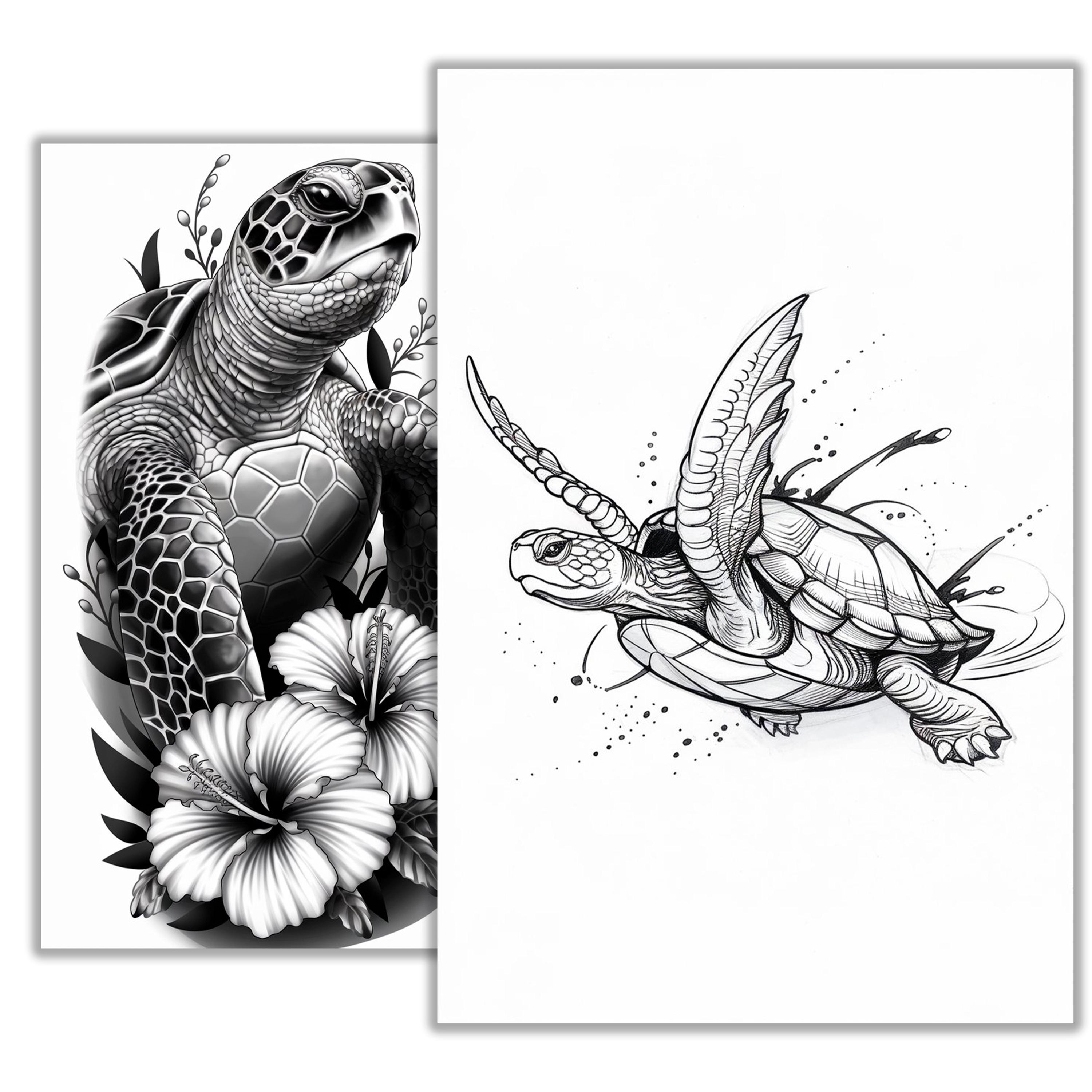 Turtle Sketch Tattoo Design - Unique and Detailed Turtle Tattoo Art - Etsy