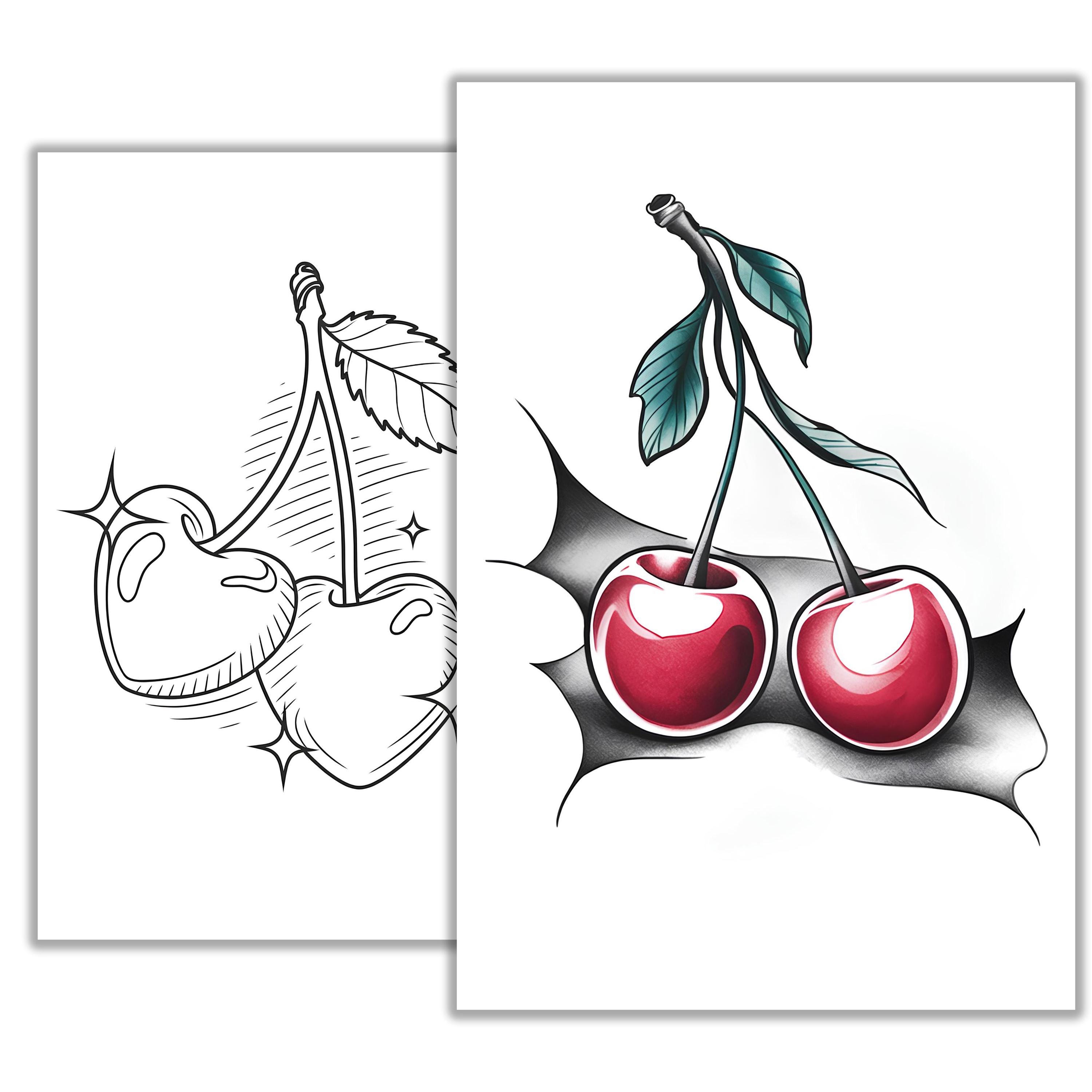 Cherry Tattoo Sketch – Cute and Stylish Custom Ink Design - Etsy