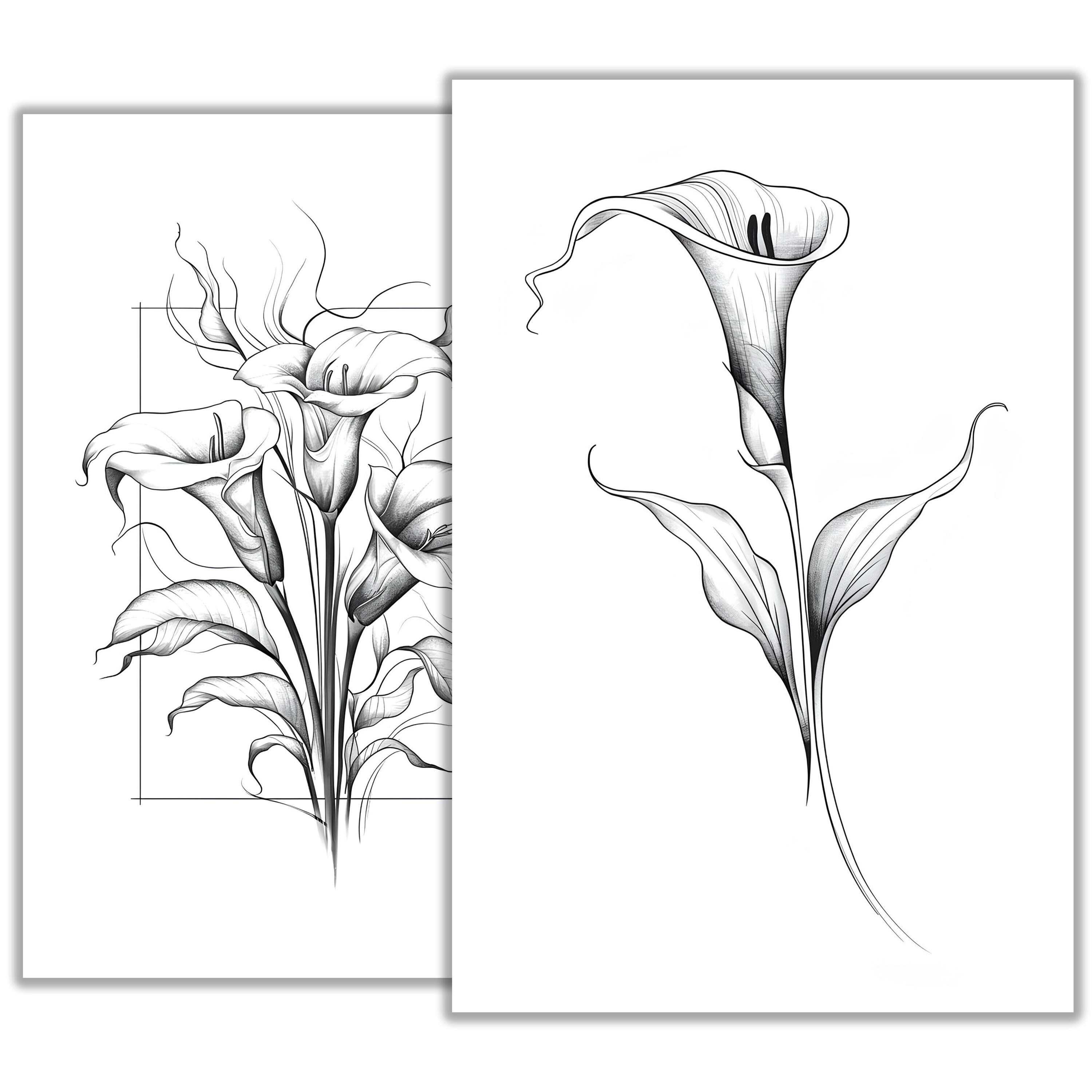 Calla Lily Tattoo Stencil – Feminine Floral Line Art | Wedding ...