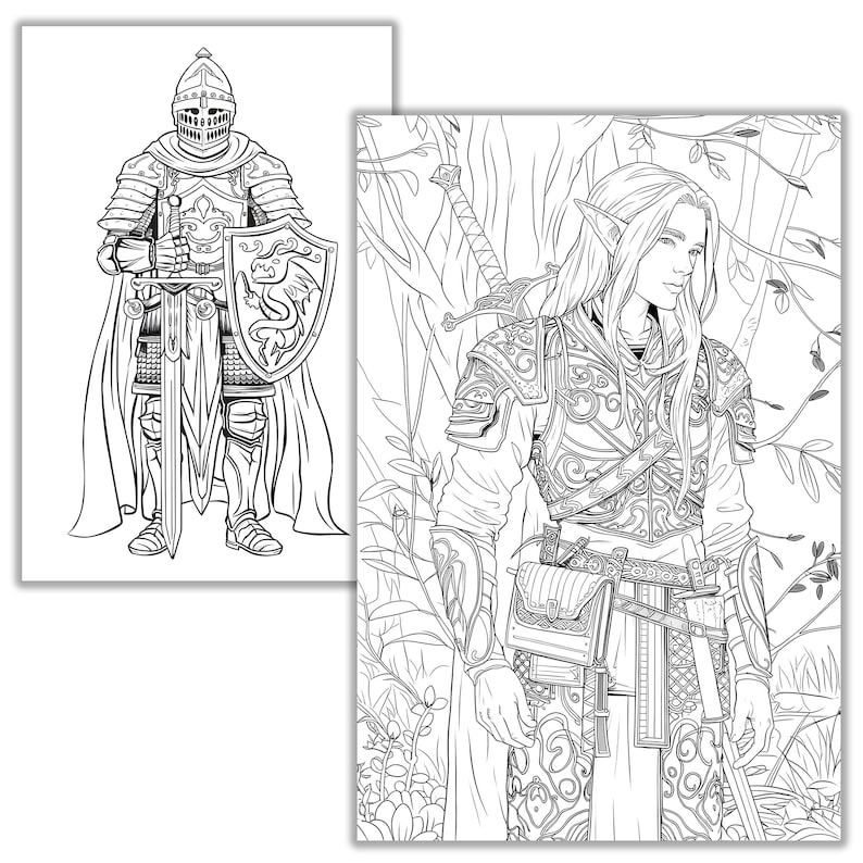 Fantasy Knights Coloring Page | Printable Medieval Adventure Art for ...