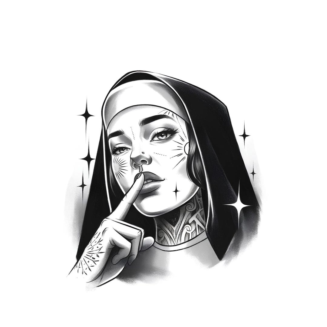 Nun Tattoo Sketch - Gothic & Religious Tattoo Designs - Tattoo Flash ...