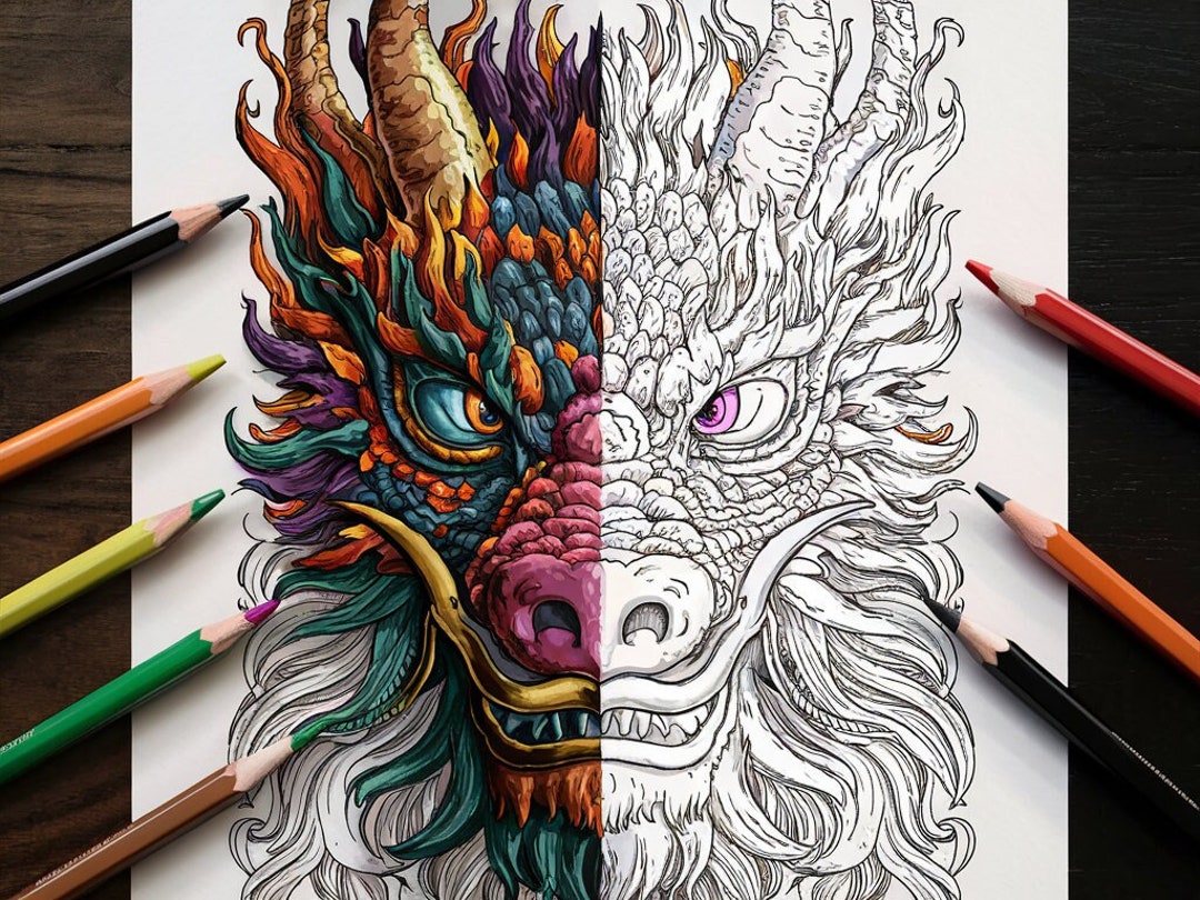 Dragon Coloring Page Printable Fantasy Art for Kids & Adults - Etsy