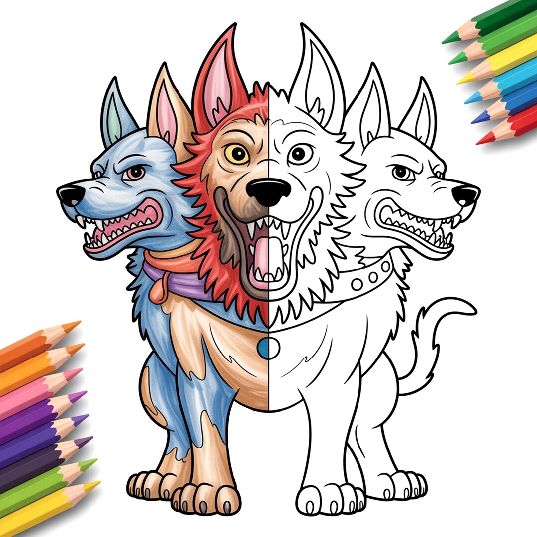 Cerberus Coloring Page – Mythical Three-headed Dog | Greek Mythology ...