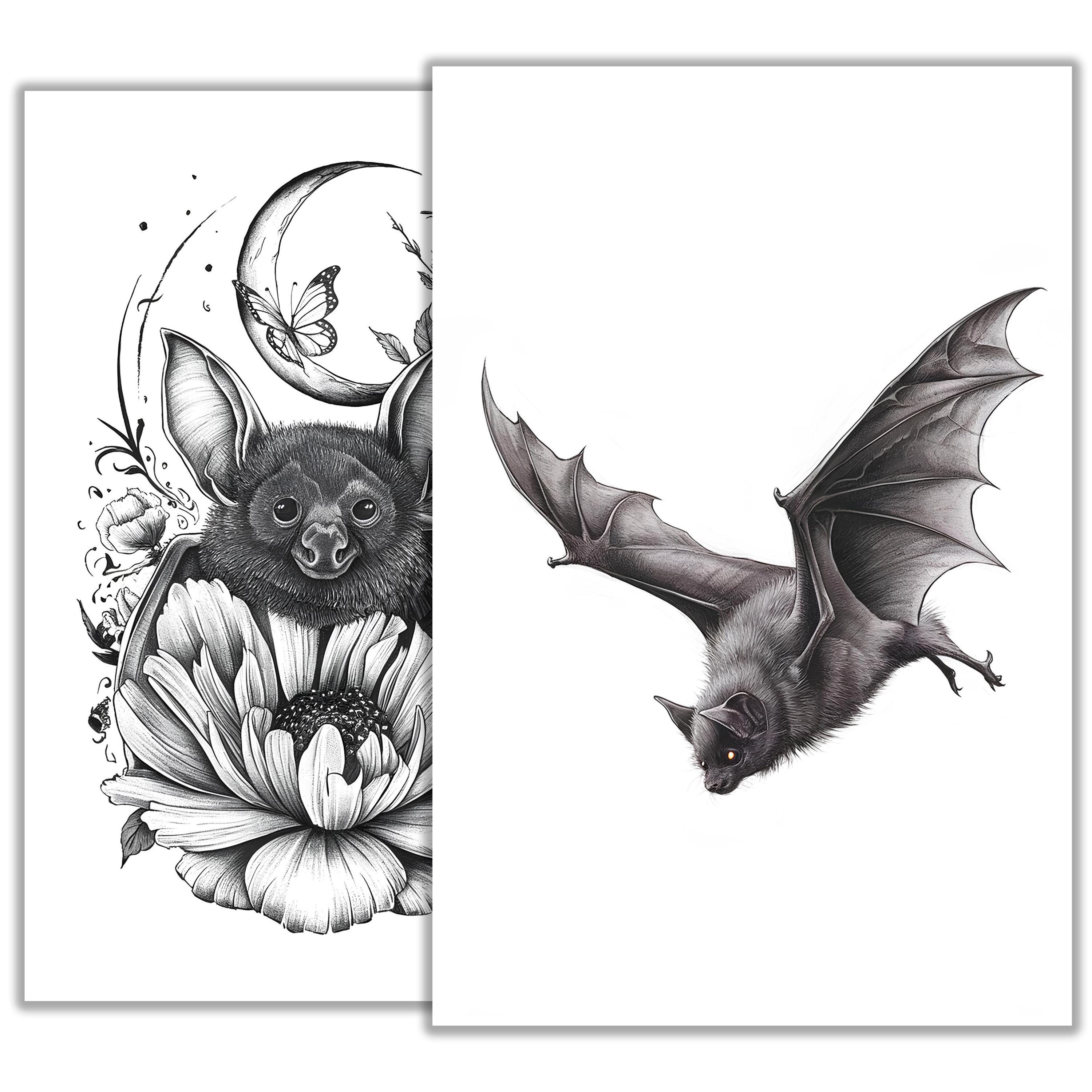 Bat Tattoo Sketch - Gothic Bat Design for Dark Art & Nature Lovers ...
