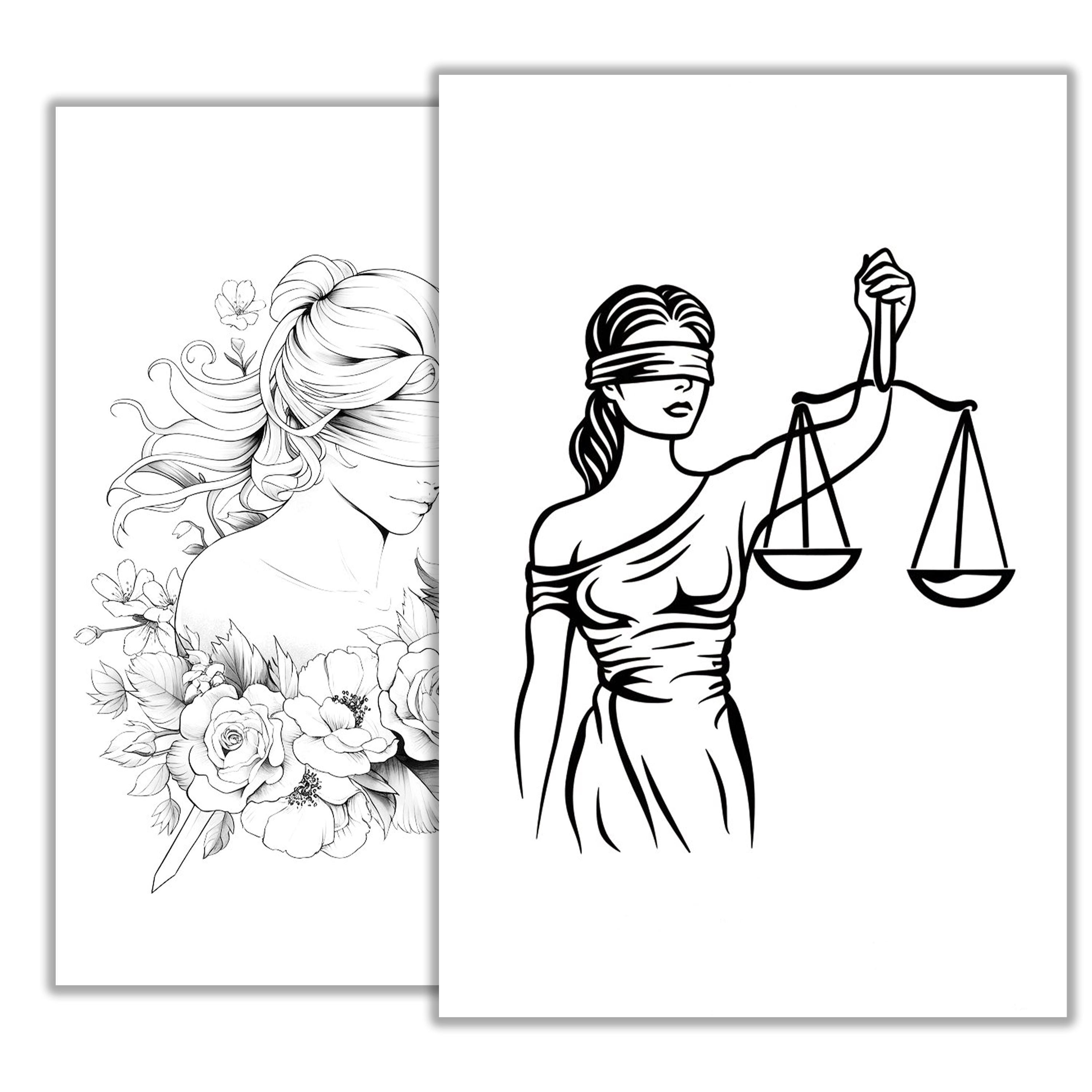 Themis Justice Tattoo Sketch - Goddess of Justice Line Art Design ...