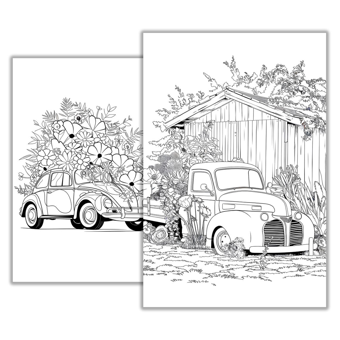 Car With Flowers Coloring Page | Printable Unique Art for Kids & Adults ...