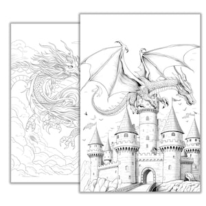 Dragon Coloring Page | Printable Fantasy Art for Kids & Adults - Etsy