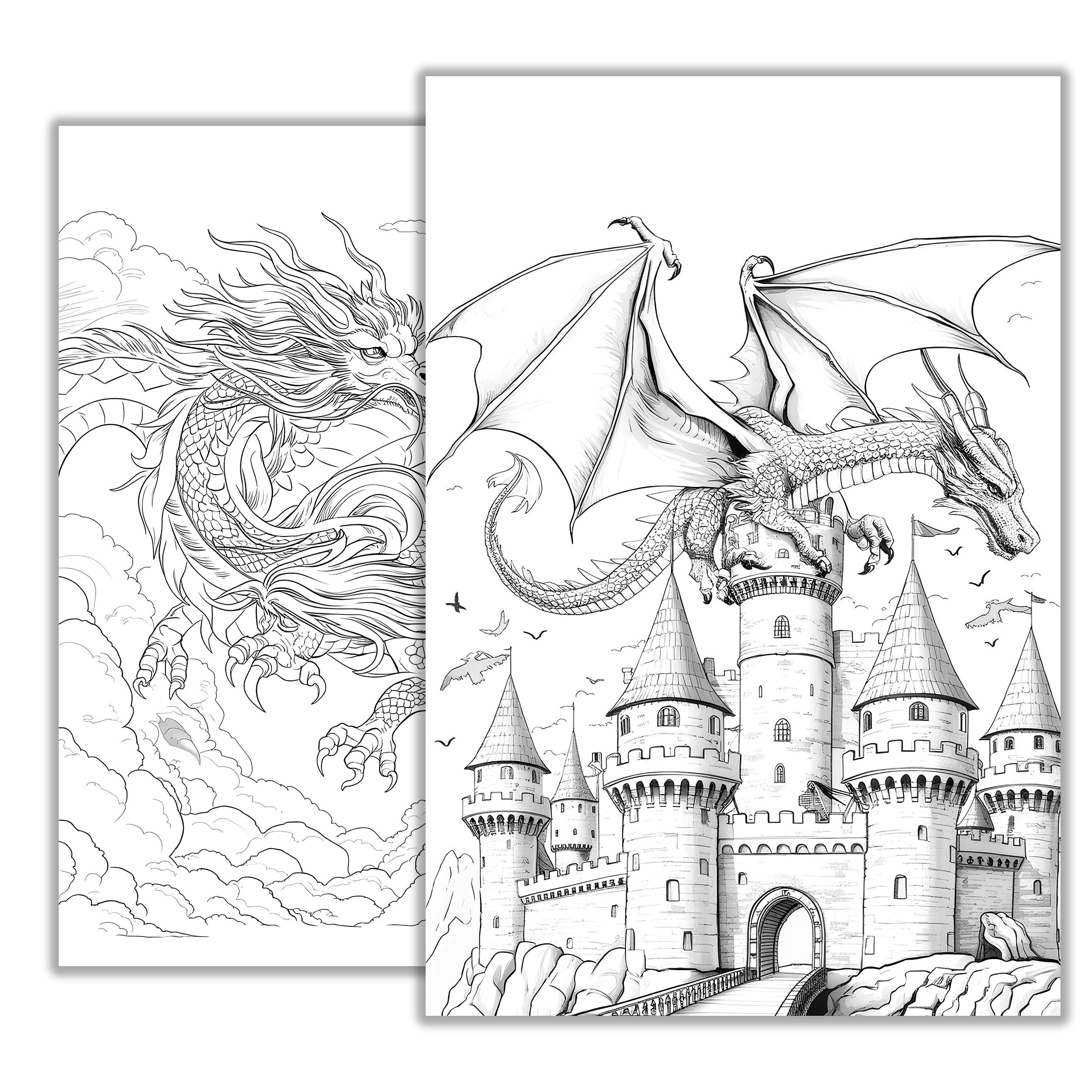 Dragon Coloring Page | Printable Fantasy Art for Kids & Adults - Etsy