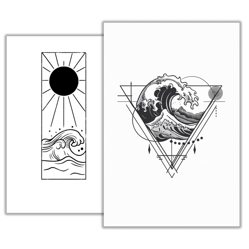 Wave Tattoo Sketch | Ocean-inspired Tattoo Design | Minimalist Wave ...