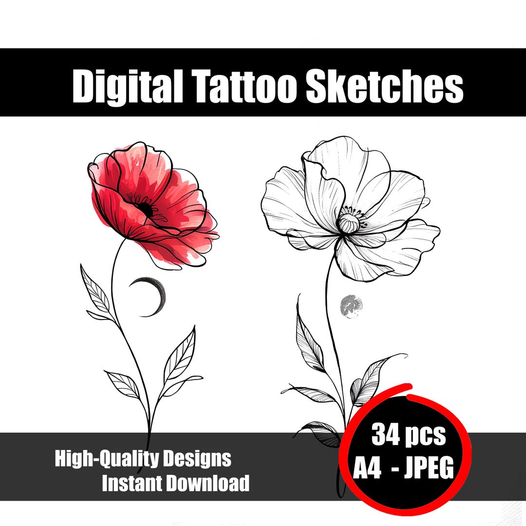 Poppy Flower Minimalist Tattoo Sketch | Delicate Floral Line Art Design ...