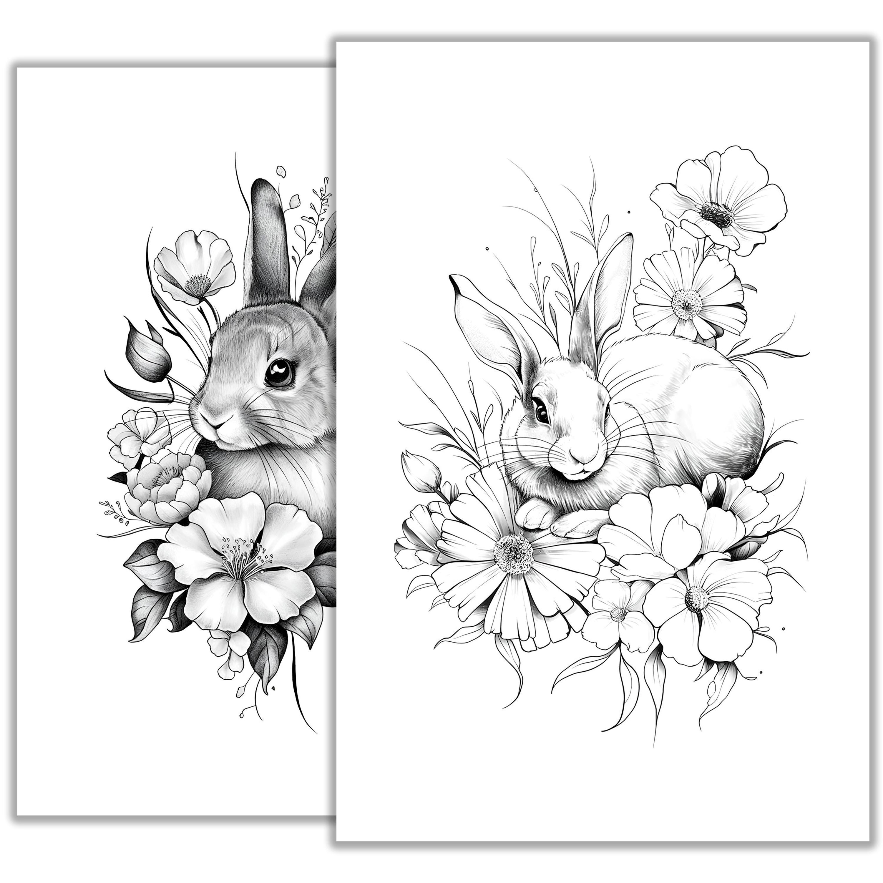 Rabbit Tattoo Sketch / Bunny Tattoo Design - Hand-drawn Animal Art for ...