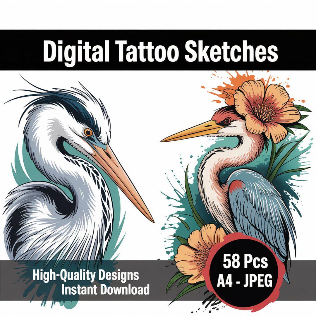 Heron Tattoo Sketch – Elegant Bird Line Art Design | Nature Inspired ...