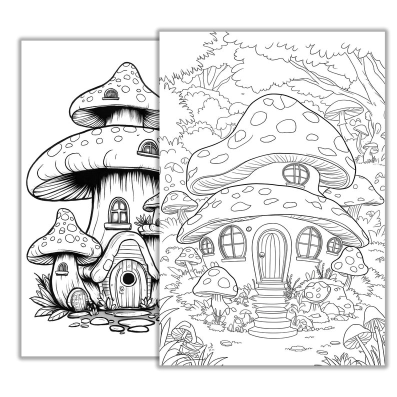 Mushroom House Coloring Page – Whimsical Fairy Cottage Printable for ...