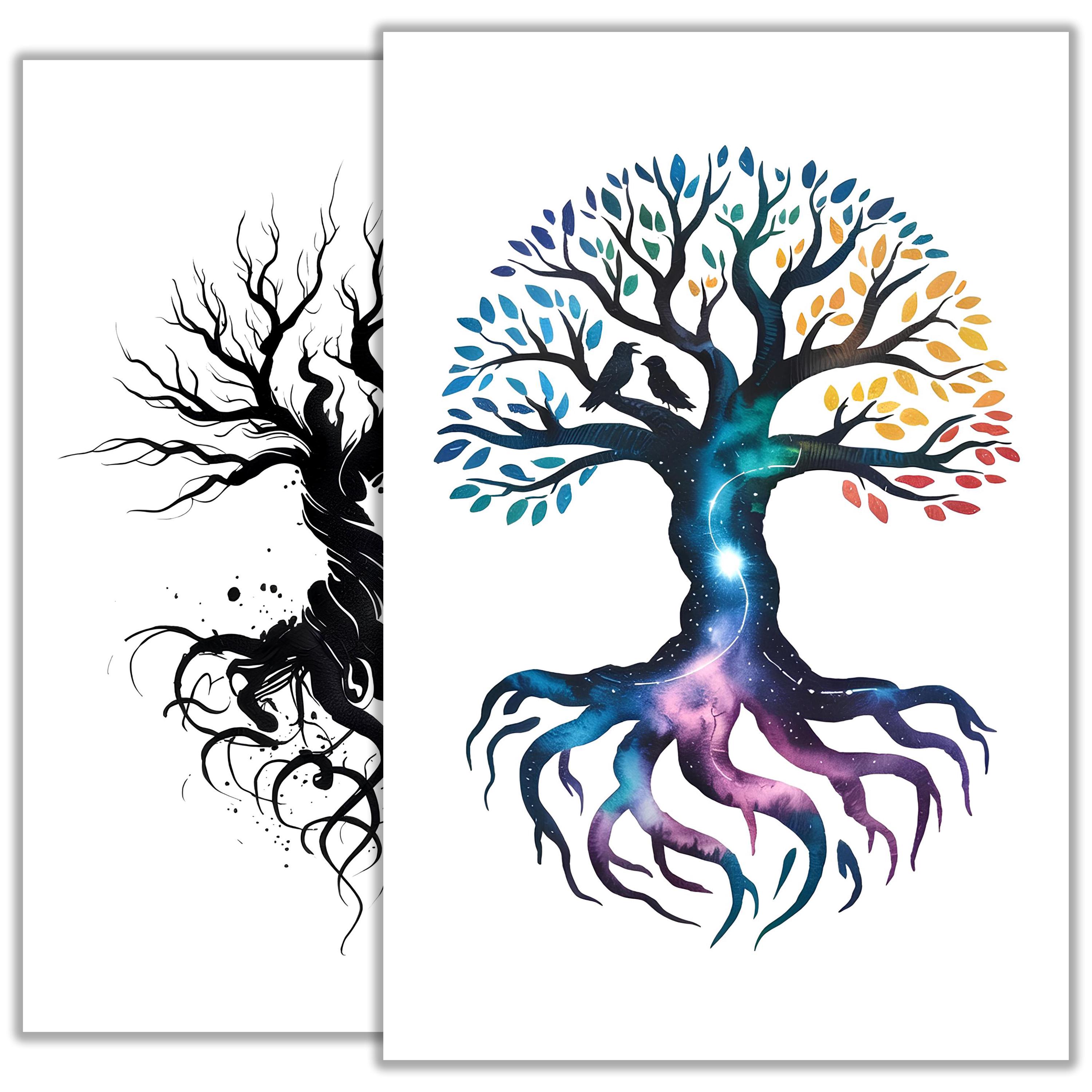 Yggdrasil Tree Tattoo Sketch – Norse Mythology Line Art, World Tree ...