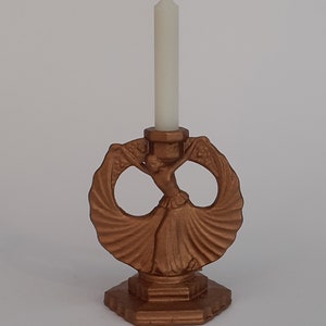Art Deco Candlestick Holder Glass Look Girl With Flowing Skirt Resin ...