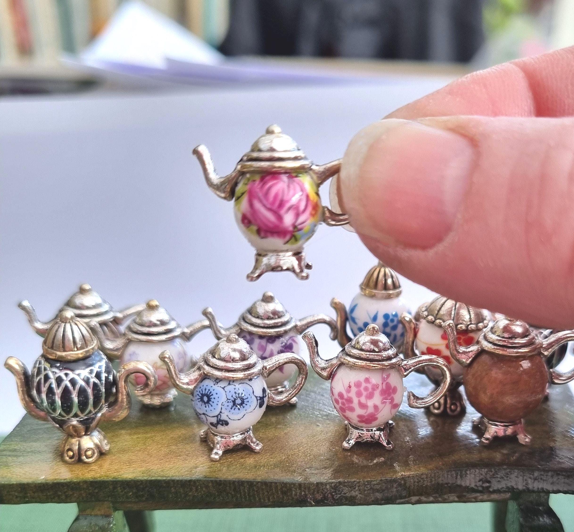 Dolls House Bead Teapots & Tea Caddies 12th Scale, Silver Plated Handle ...