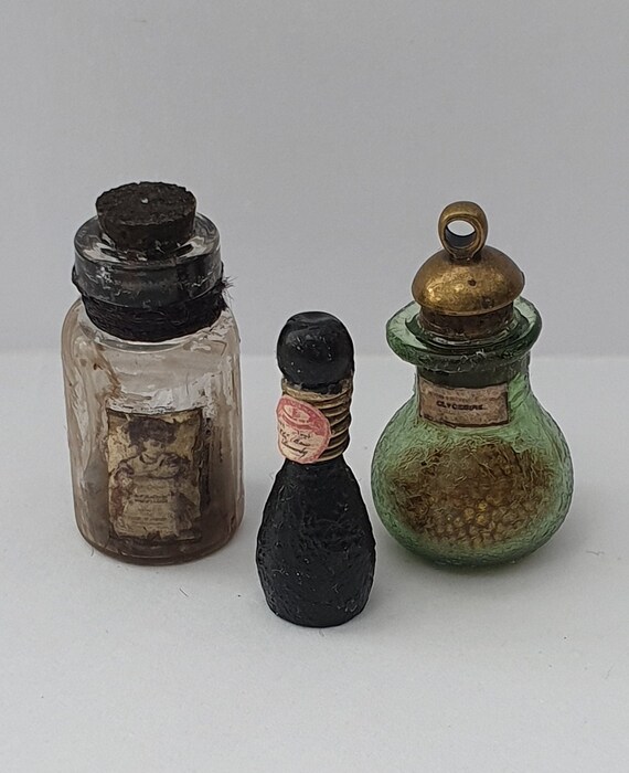3 Miniature Aged Glass Apothecary Jars For Dolls House Etsy