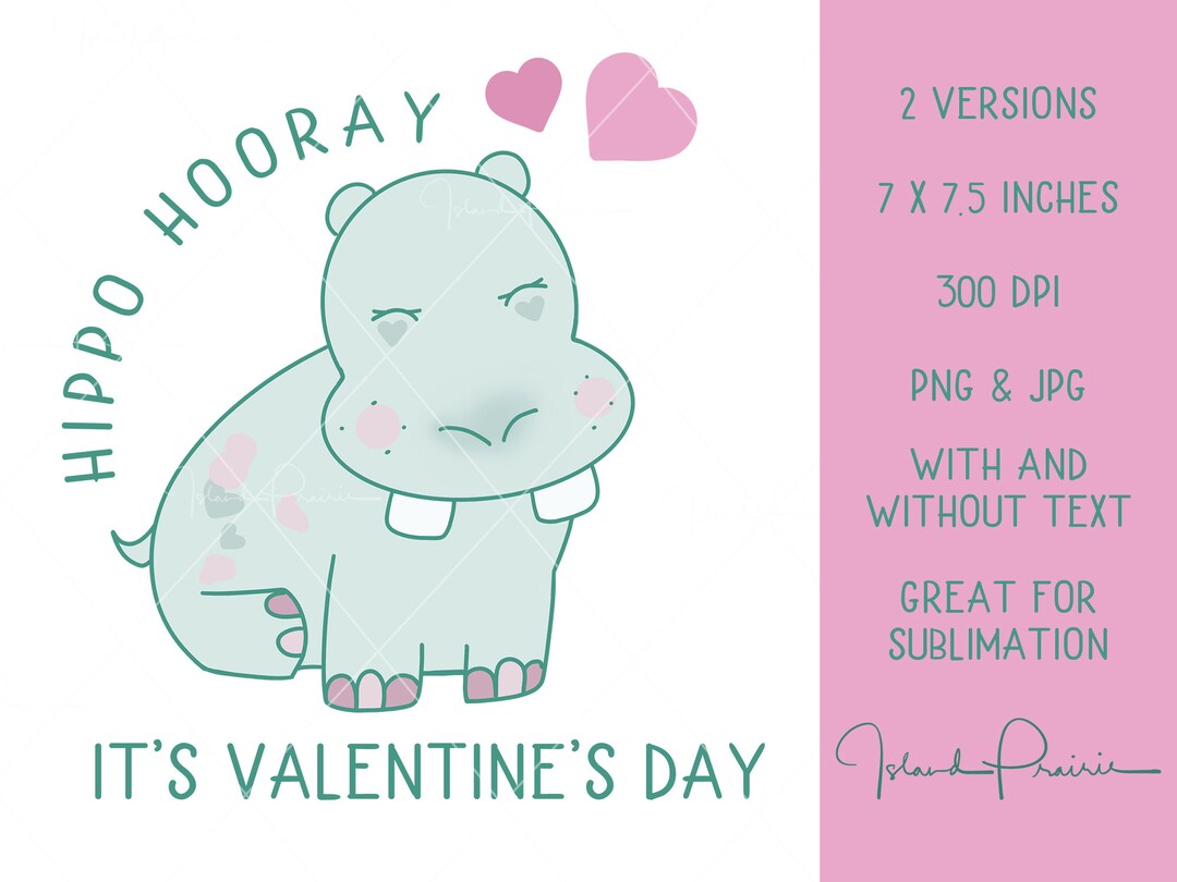 Hippo Hooray Valentines PNG Digital File Commercial-use, Valentines Png ...
