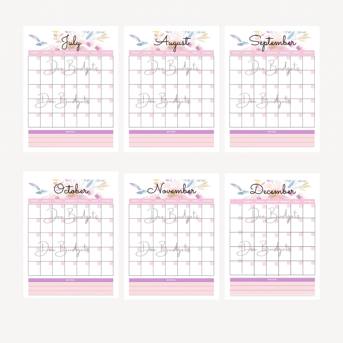 12 Month Undated Calendar, Flower Calendar, Pretty Calendar, Undated ...