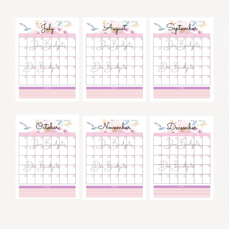 12 Month Undated Calendar, Flower Calendar, Pretty Calendar, Undated ...