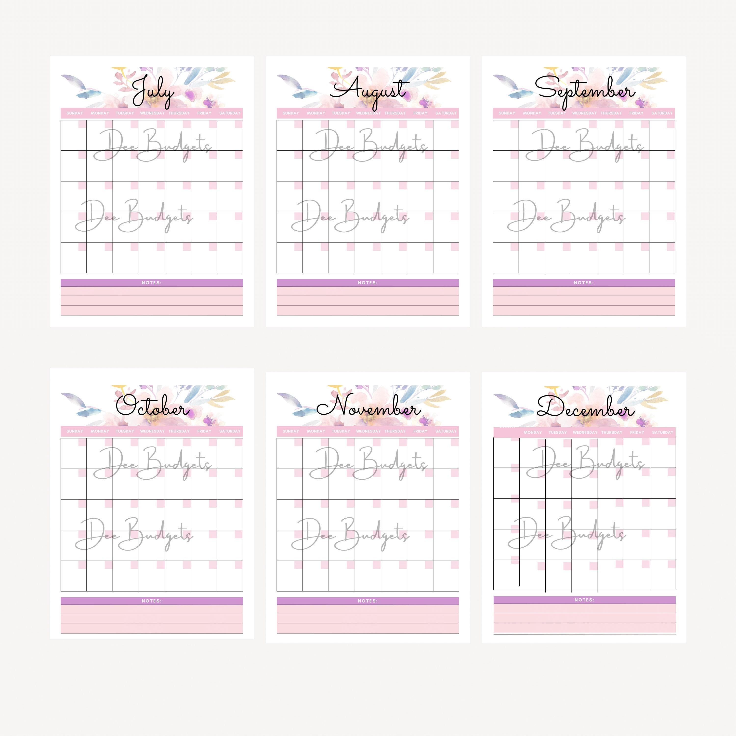 12 Month Undated Calendar, Flower Calendar, Pretty Calendar, Undated ...