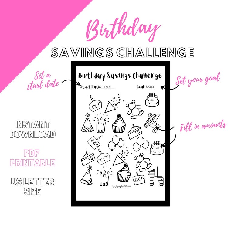 Birthday Savings Challenge, Instant Download, Savings, Printable PDF ...