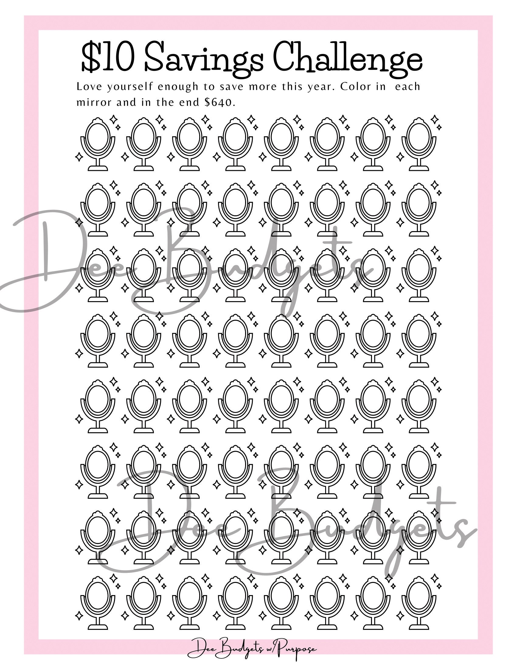 10 Dollar Savings Challenge, Savings Challenge, Budget, Printable ...