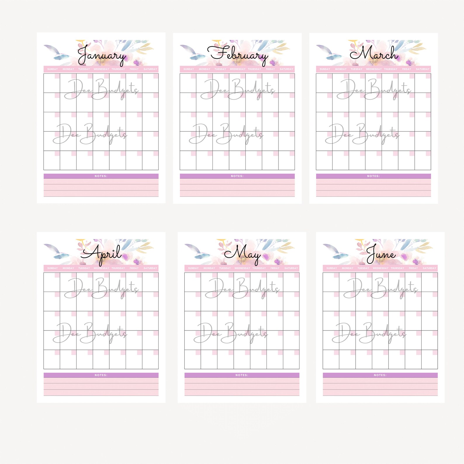 12 Month Undated Calendar Flower Calendar Pretty Calendar - Etsy