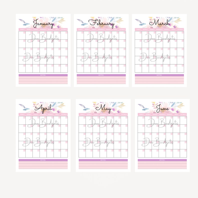 12 Month Undated Calendar, Flower Calendar, Pretty Calendar, Undated ...