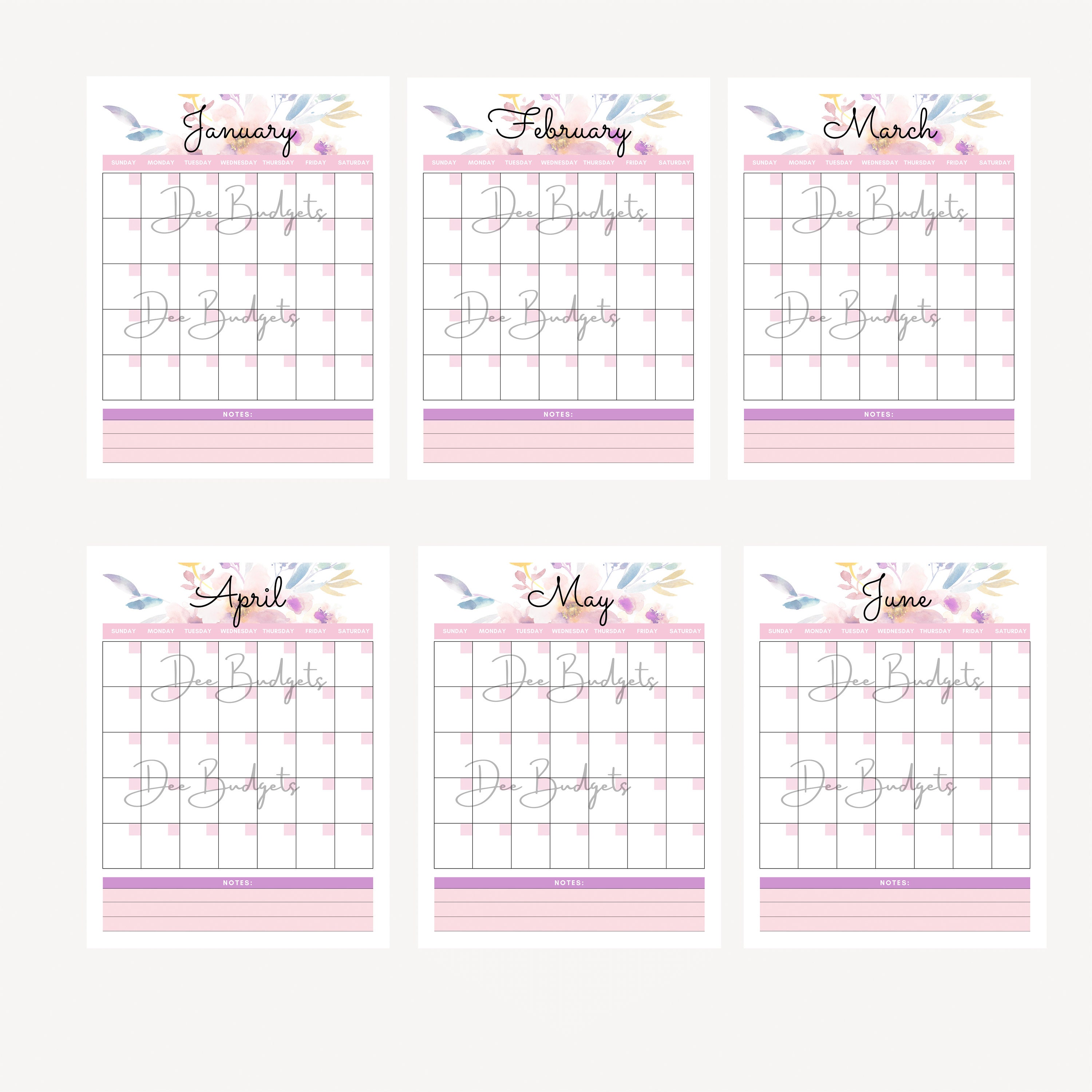 12 Month Undated Calendar, Flower Calendar, Pretty Calendar, Undated ...