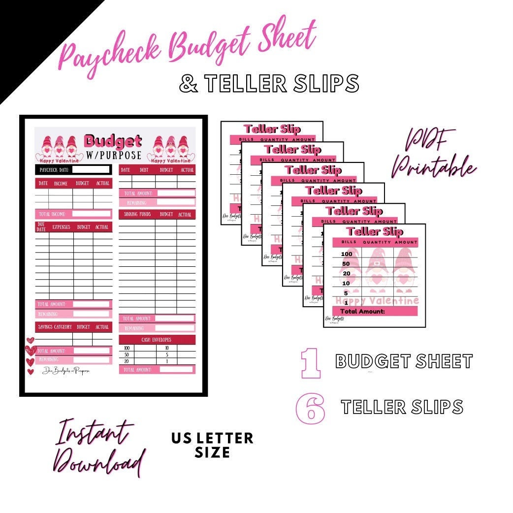 Paycheck Budget Template, Teller Slips, Paycheck Digital, Budget ...