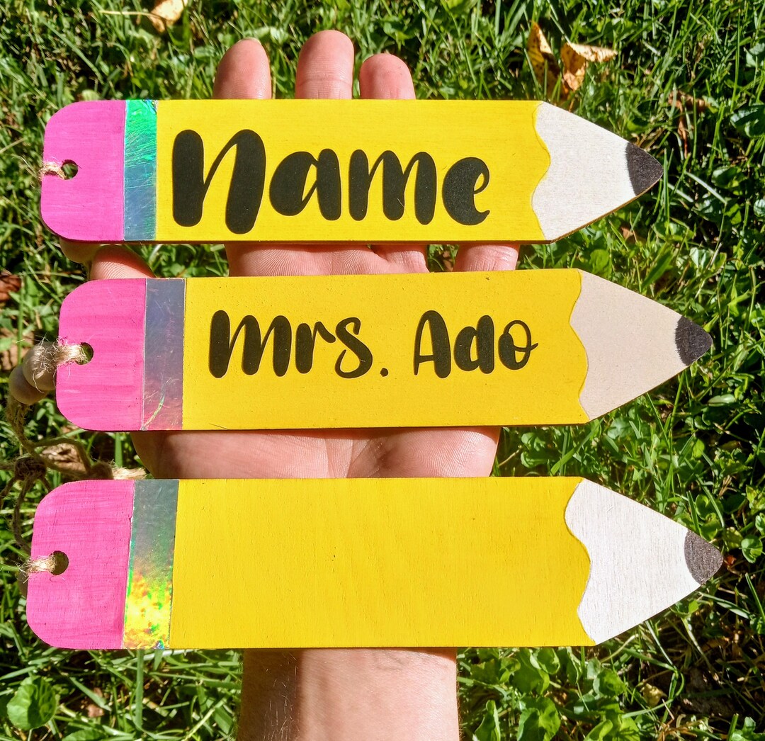 Personalized Wooden Pencil Teacher Sign: Hanging Name Tag Gift, Custom ...