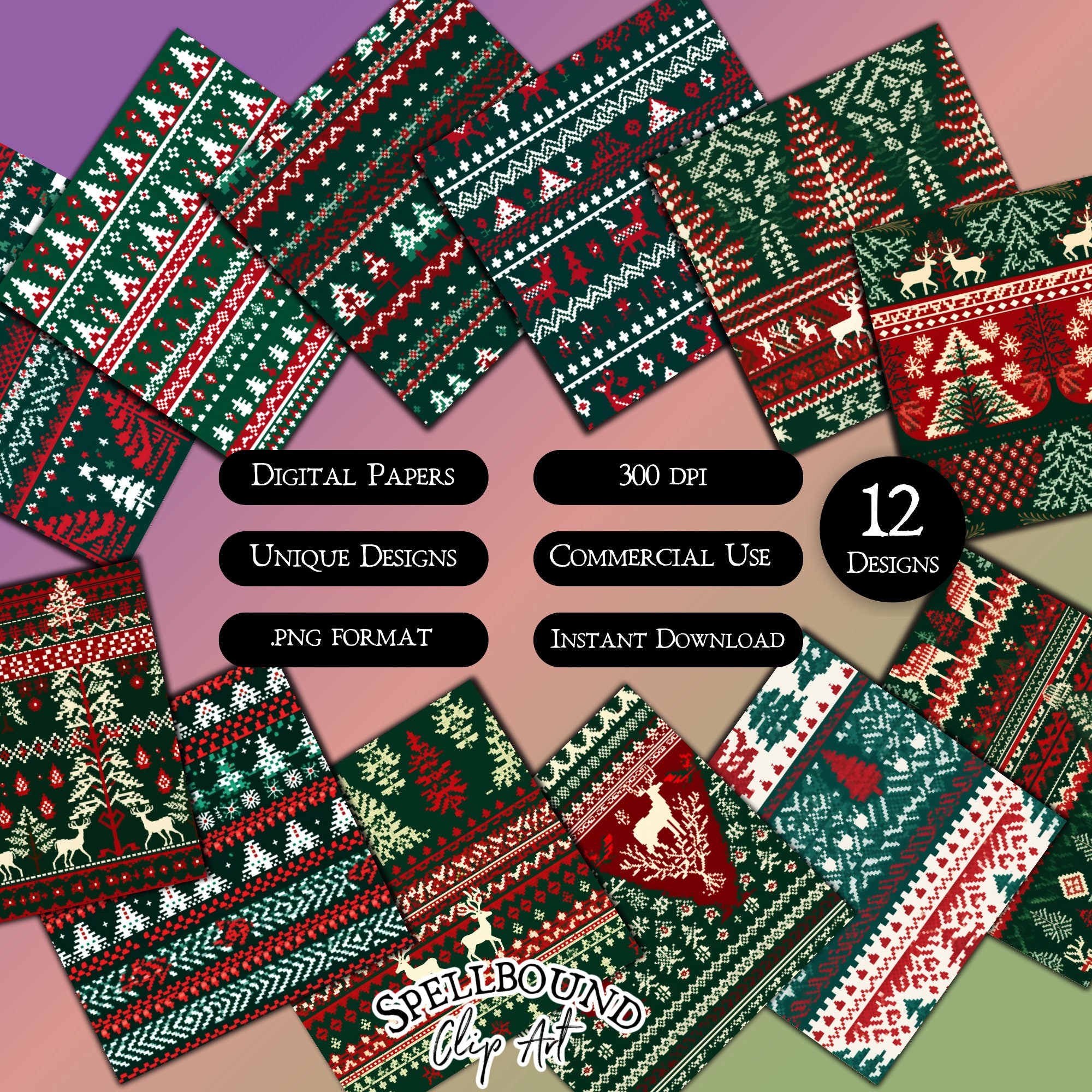 Ugly Christmas Sweater Pattern Seamless Digital Papers, Commercial Use ...