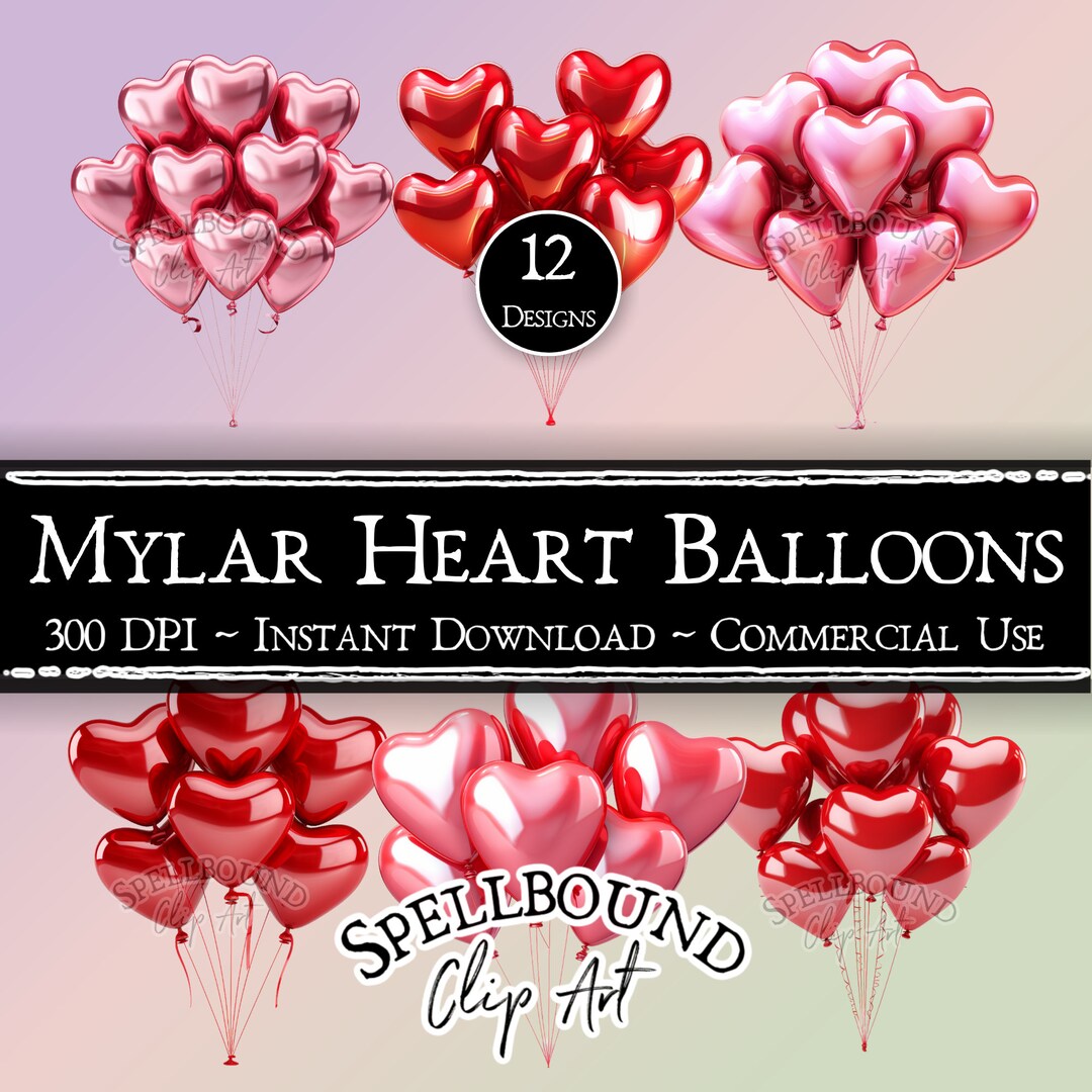 Mylar Heart Balloon Digital Clipart, Commercial Use, Instant Download ...