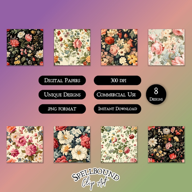 Vintage Floral Seamless Digital Papers, Commercial Use, Instant ...