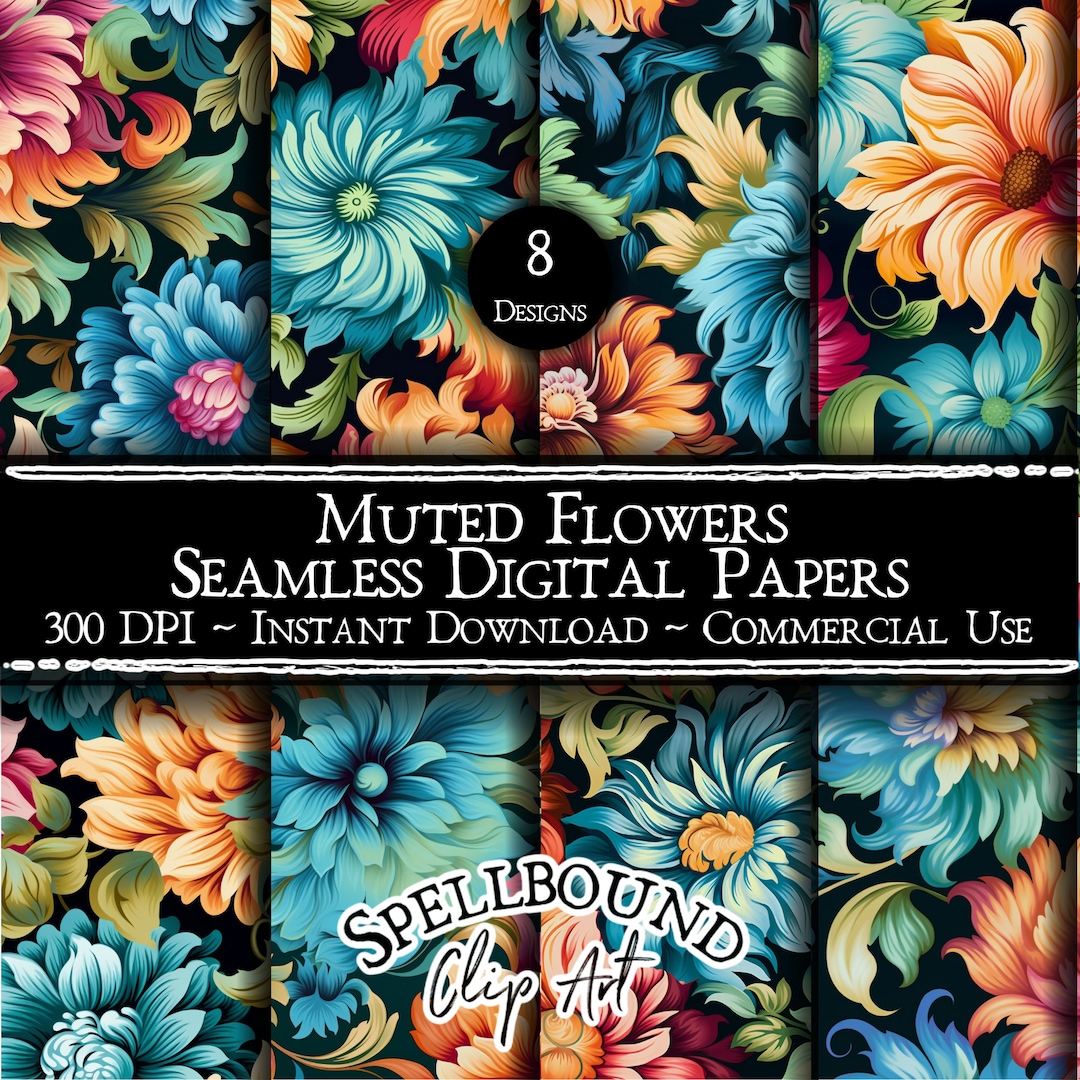 Muted Flowers Seamless Digital Papers, Commercial Use, Instant Download ...